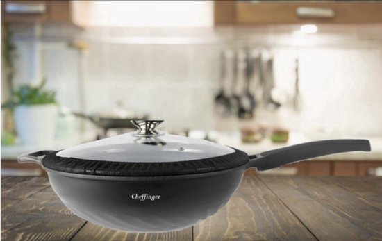 Poêle Wok XL avec Couvercle en Verres Ø 32 cm - Zwart | bol.com