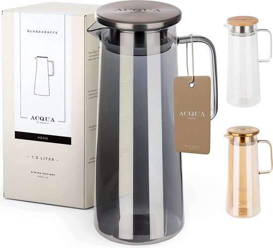 ACQUA DI AMALFI® Pichet en Verres avec couvercle, pichet à eau, 1,5 ...