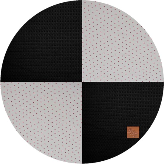 Boxkleed rond zwart met wit fuchsia hartjes | bol