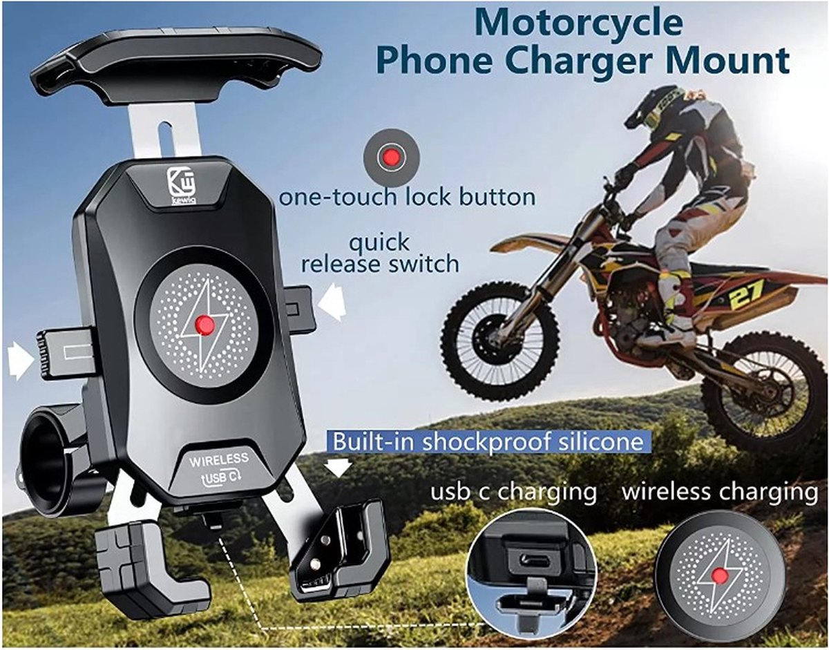 QI Draadloze Oplader / Houder voor Smartphone voor op de Motor - Motor ...