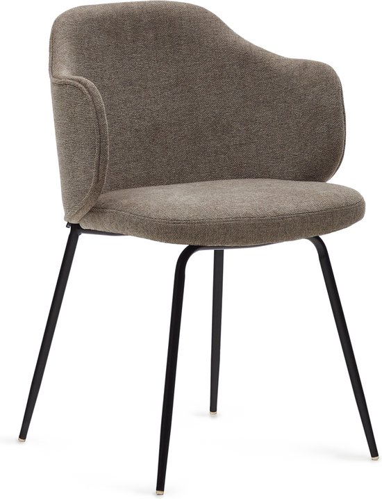 Kave Home - Yunia stoel in bruin met stalen poten in een zwart gelakte ...
