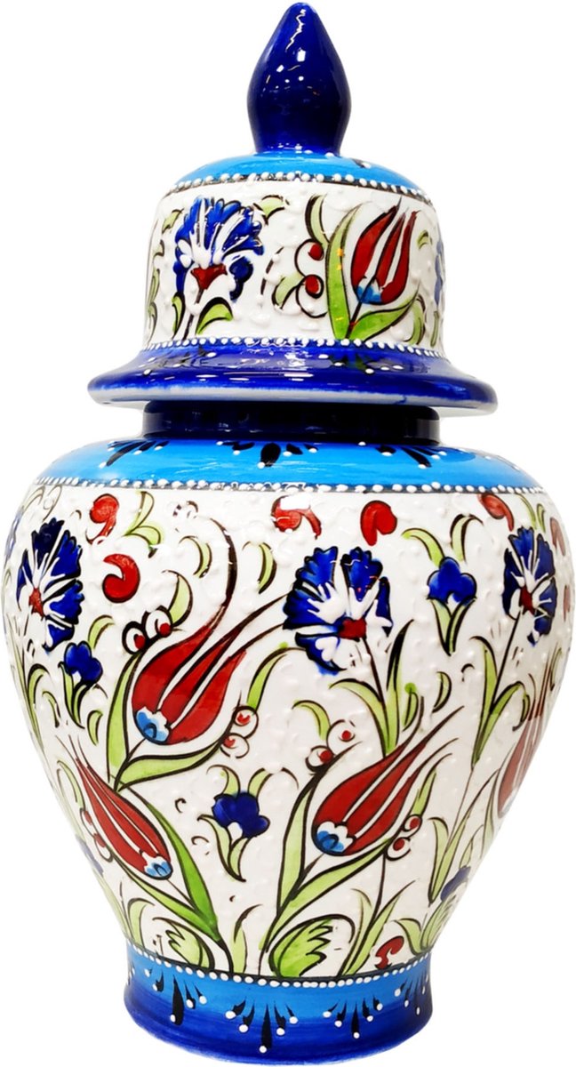 BT Home Vaas - Modern interior vaas - Turkse authentiek tulpenpatroon vaas - witte... | bol.com