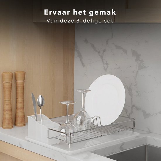 Cheqo® Afdruiprek met Lekbak - Inclusief Bestekbak - Afwas - Afdruip ...