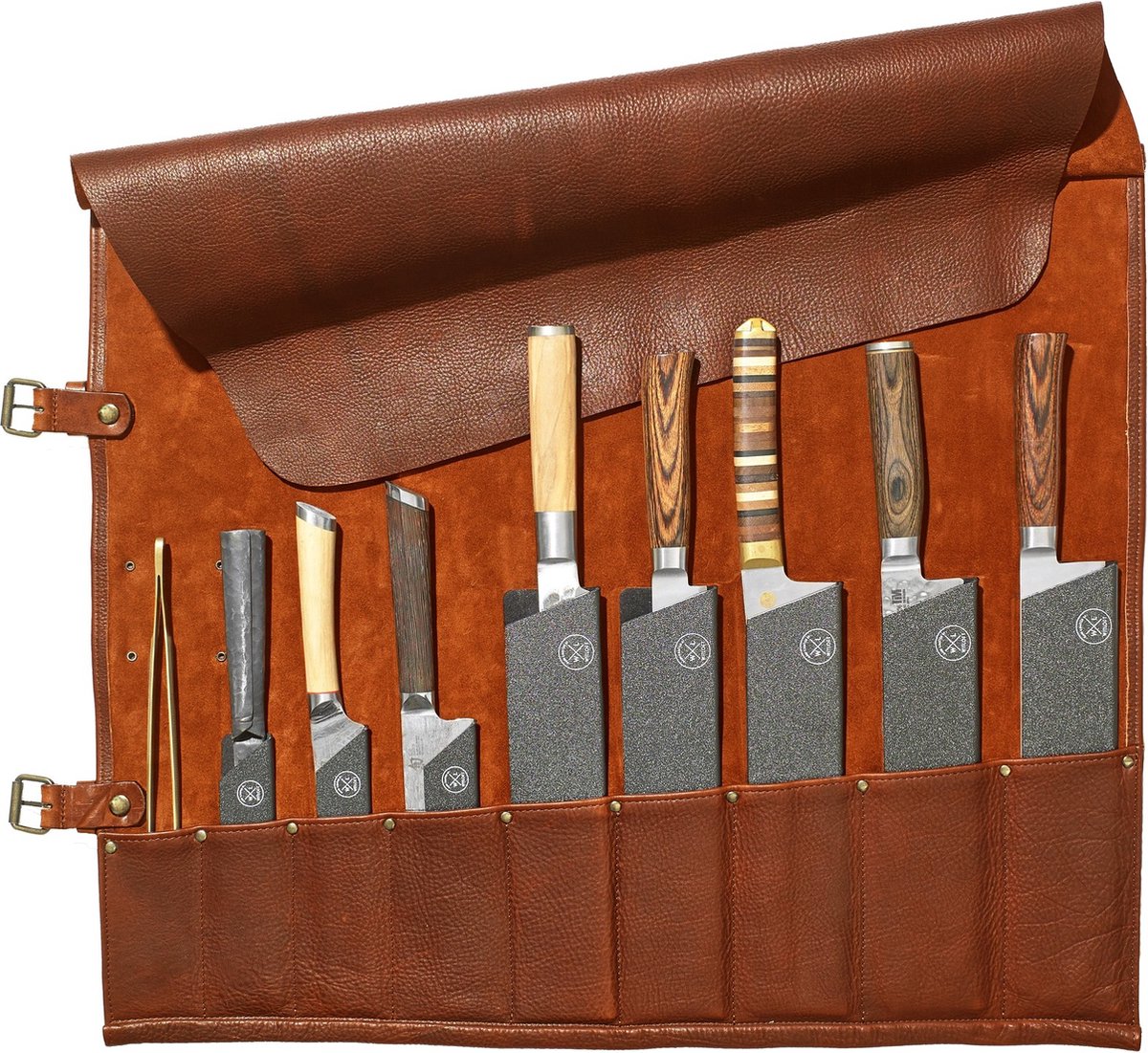 Witloft messenmap leer - 9 vaks - Cognac - Inclusief mesbeschermers ...