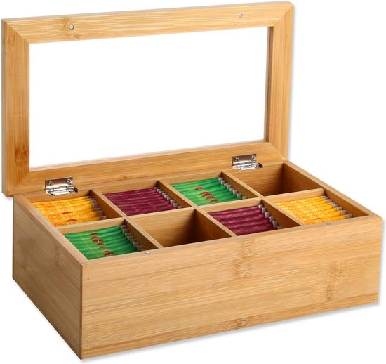Gräfenstayn® theedoosje van bamboe (9 x 28 x 16cm) met 8 compartimenten ...