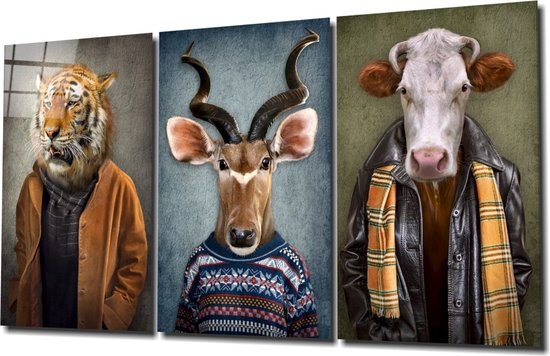 Insigne | XXL Glasschilderij | Dressed Animals | Tijger Antilope Koe ...