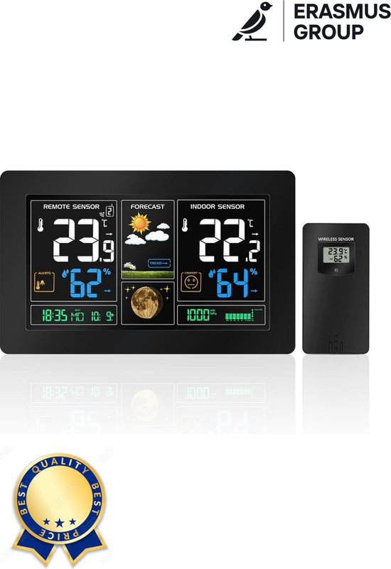 Erasmus - Weerstation Binnen & Buiten - Moderne Uitstraling - Draadloos ...
