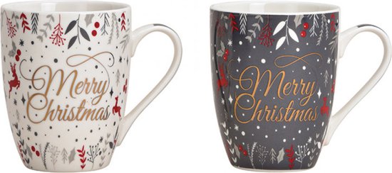 kerstmokken - Merry Christmas mok JM - Goud-grijs-wit - Porselein - 340 ...