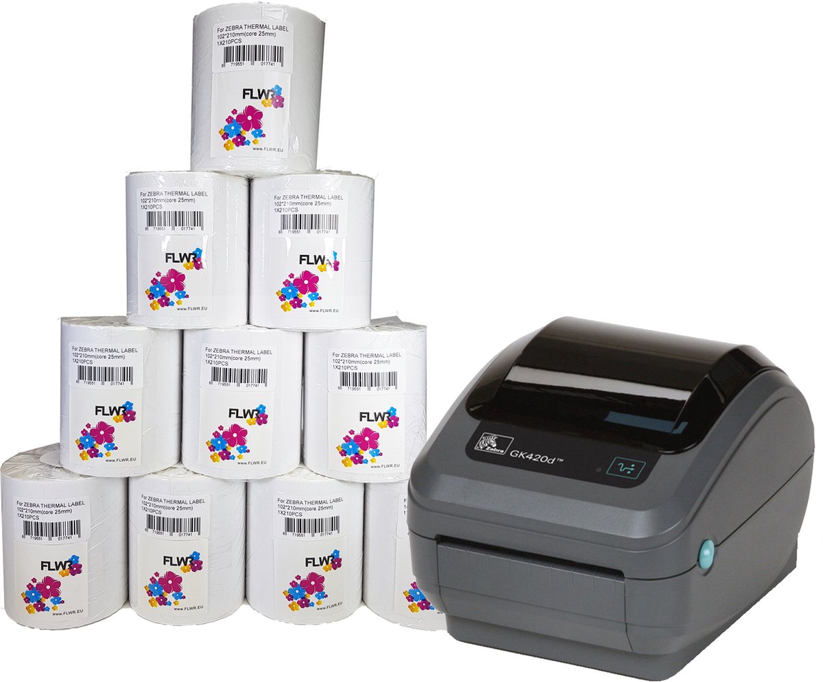 Zebra GK420D Labelprinter + 10x 102x210mm FLWR - Labels Wit | bol.com