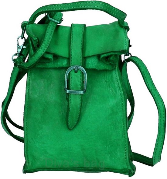 Groene Leren Schoudertas Retro - Telefoontasje - Handtasje - Leer ...
