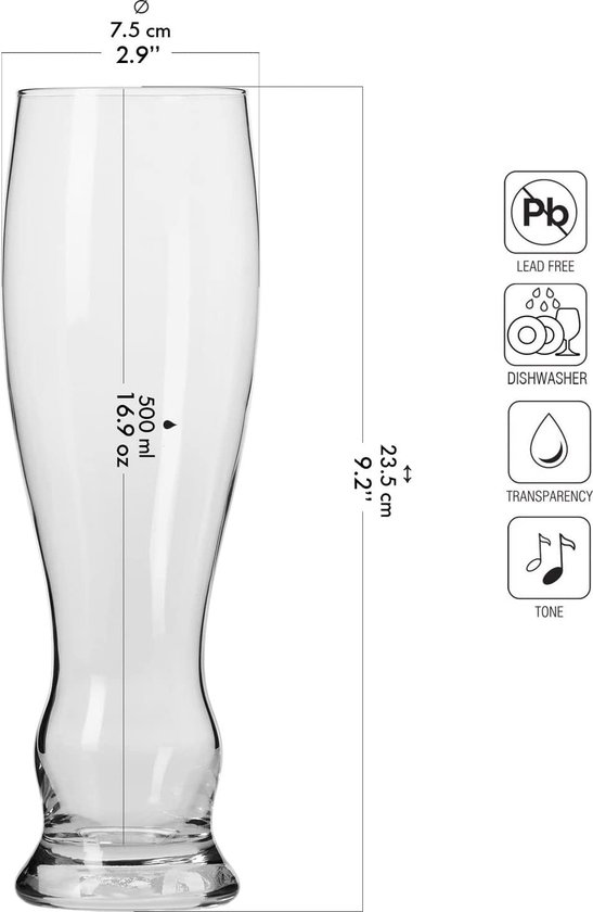 KROSNO Bier Glazen | Set van 6 | 500 ml | Splendour Collectie | Perfect voor Thuis,... | bol