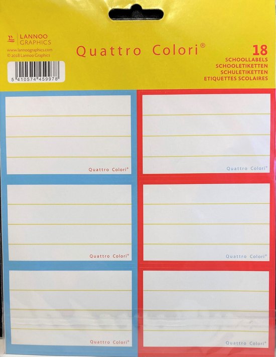 Lannoo Graphics - schooletiketten quattro colori - 18 labels | bol
