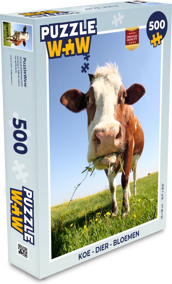 Puzzel Koe - Dieren - Bloemen - Gras - Legpuzzel - Puzzel 500 stukjes ...