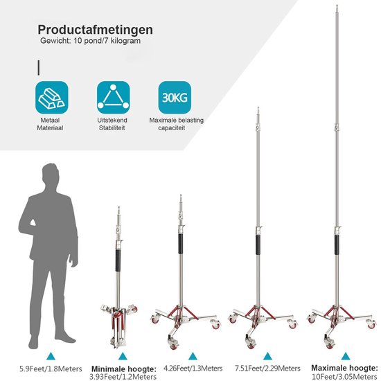 Neewer® - Heavy Duty Light Stand met Wielen - Verstelbare Statief met ...