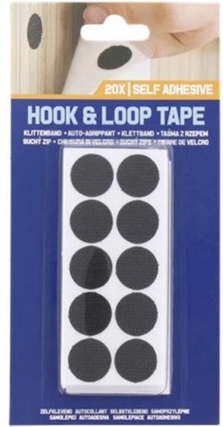 Klittenband - Rondjes zwart 20 stuks maat 20 mm Zelfklevend, dus direct ...