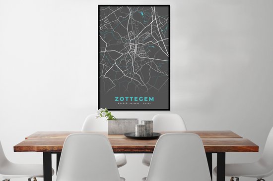 Fotolijst incl. Poster - België – Zottegem – Stadskaart – Kaart – Blauw ...