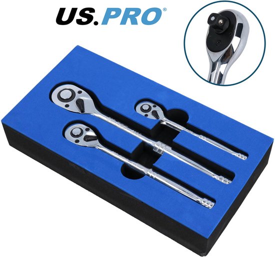 Ratel set 3 ratels in foam inlay 1/4" - 3/8" en 1/2" | bol