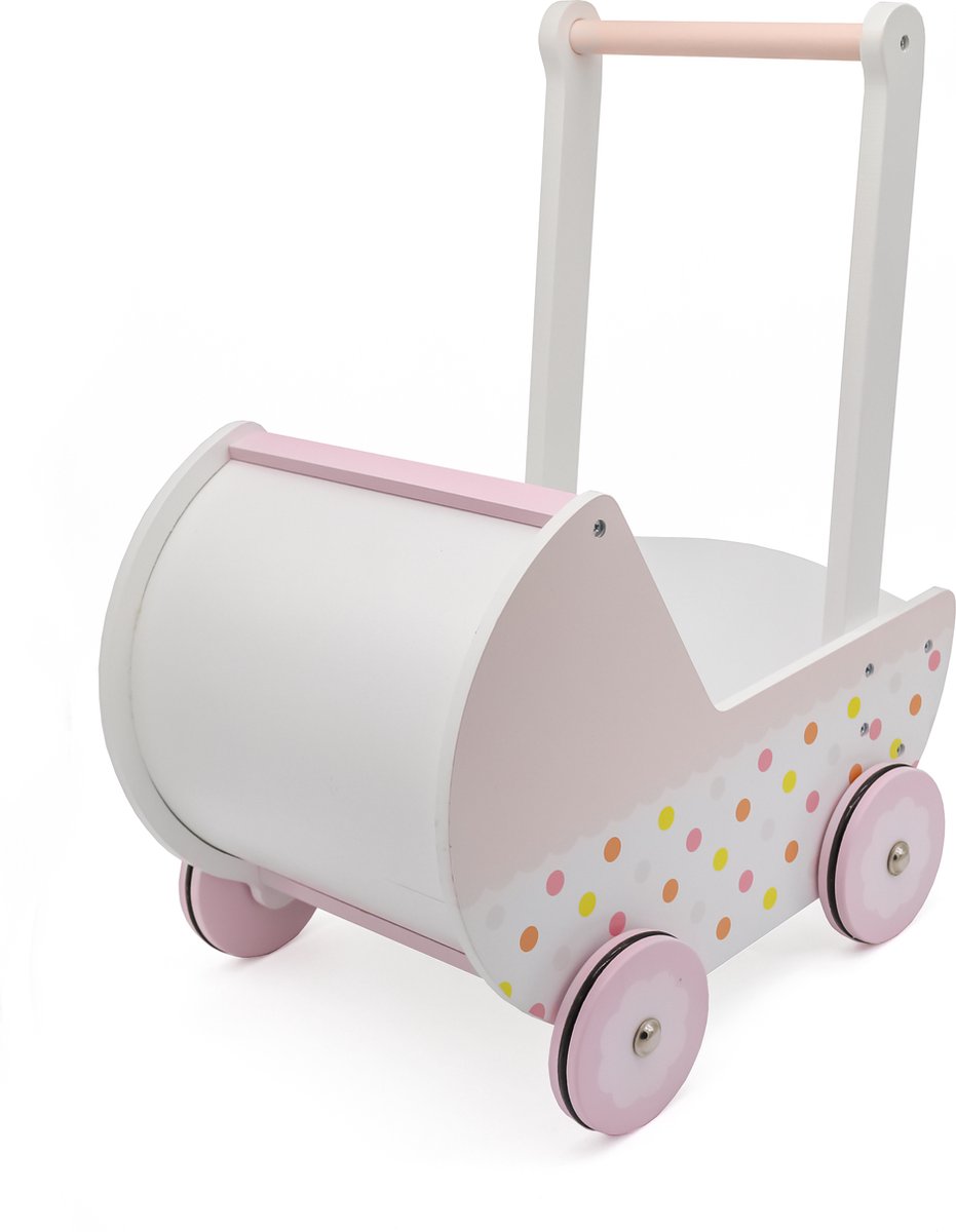 Houten Loopwagen - Kinderwagen - Wit / Roze | bol.com