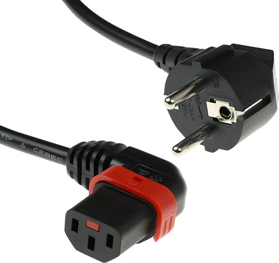 C13 (haaks/rechts met IEC Lock) - CEE 7/7 (haaks) stroomkabel - 3x 1 ...