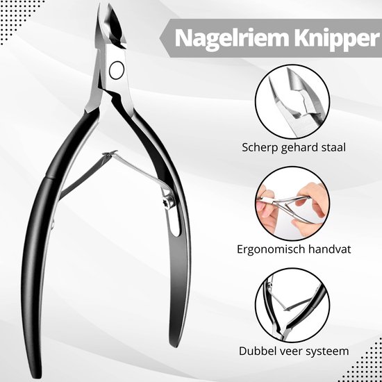 AdroitGoods 3 delige Nagelriem Knipper set - Zwart - Cuticle Pusher ...