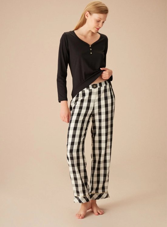 Suwen- Dames Pyjama Set Zwart/Rood Geruite Maat S | bol.com