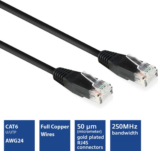 ACT Zwarte 5 meter U/UTP CAT6 patchkabel met RJ45 connectoren IB8905 | bol