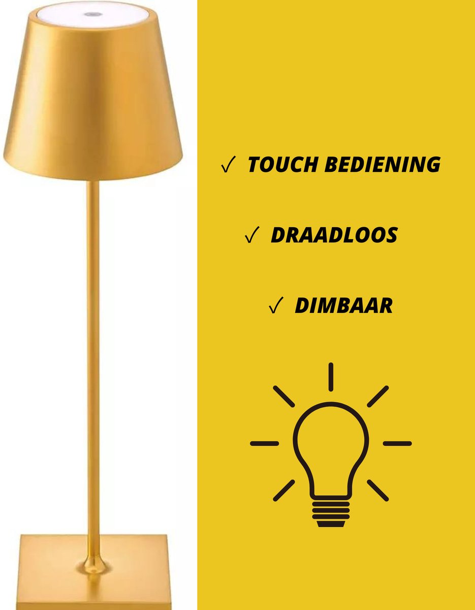 DreamGoods Tafellamp - Oplaadbaar - Draadloos - Op Batterijen - USB ...