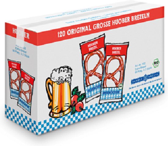 Huober BIO Extra Large Pretzel Biologische pretzels, 60 stuks van 40 g ...