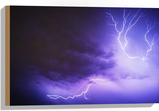 WallClassics - Hout - Bliksem van Wolk naar Wolk - 60x40 cm - 12 mm dik ...