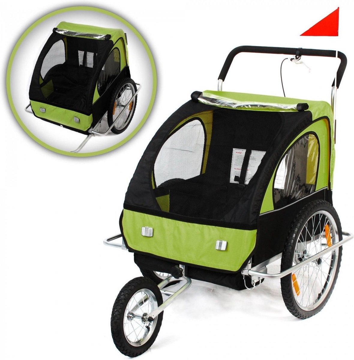 Fietsaanhanger fietskar kinderfietskar jogger in groen/ zwart | bol.com