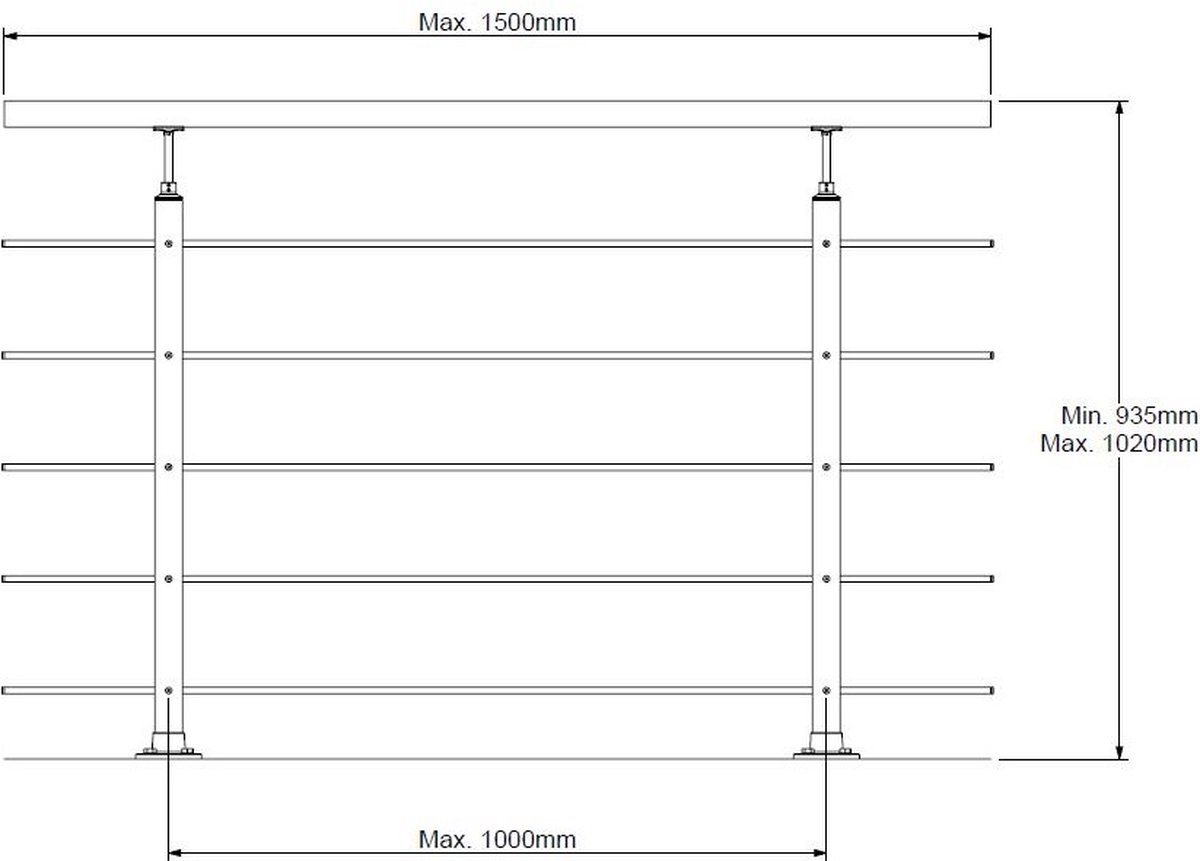Interio balustrade 150 cm met laterale bevestiging | bol.com