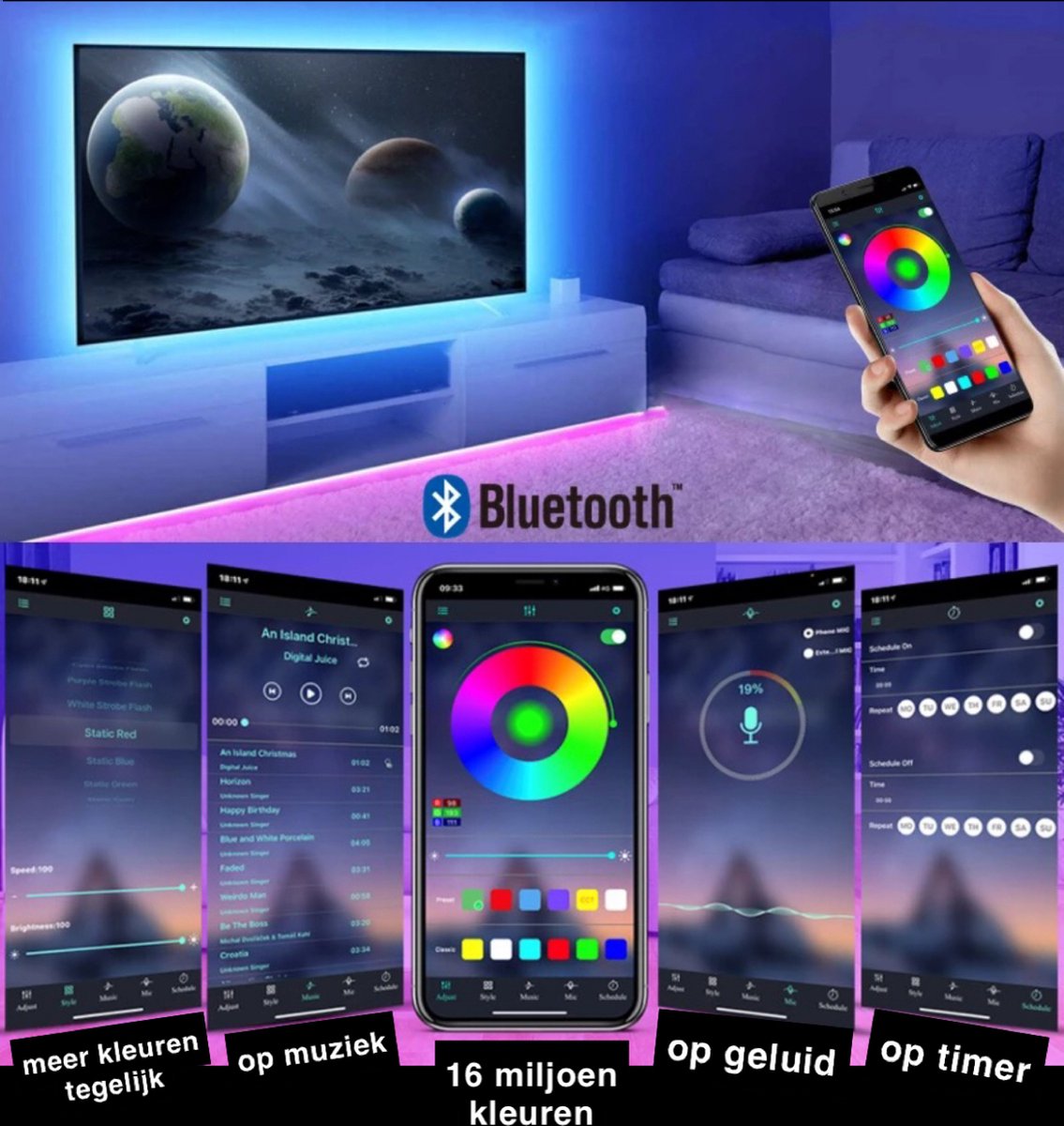 Led Strips - Bluetooth control via App- 3 Meter - RGB - Zelfklevend ...