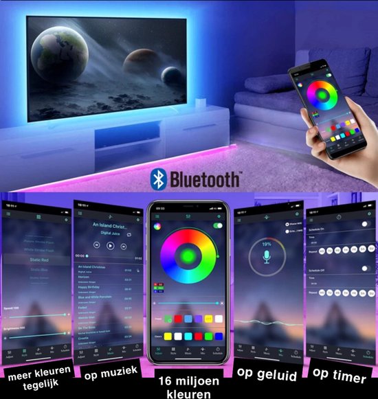 Led Strips - Bluetooth control via App- 3 Meter - RGB - Zelfklevend ...