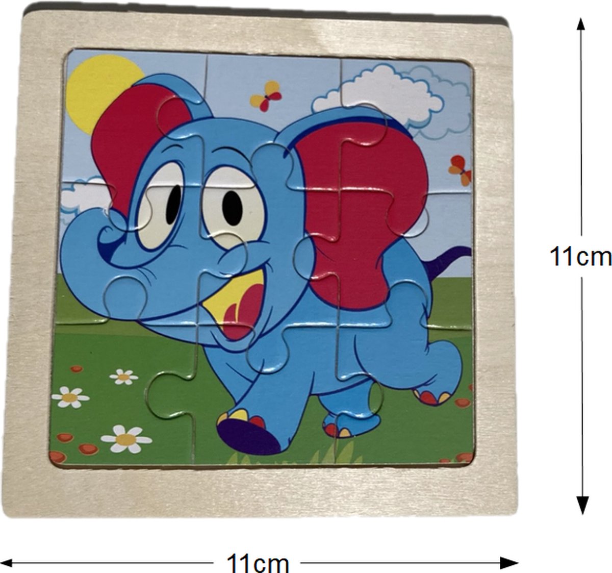 Houten puzzel - Olifant - 9 delig - 11x11 cm - Montessori | bol.com