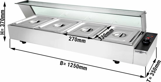 Opzet bain-marie met glazen deksel - elektrisch - met 4 bakken GN 1/2 ...
