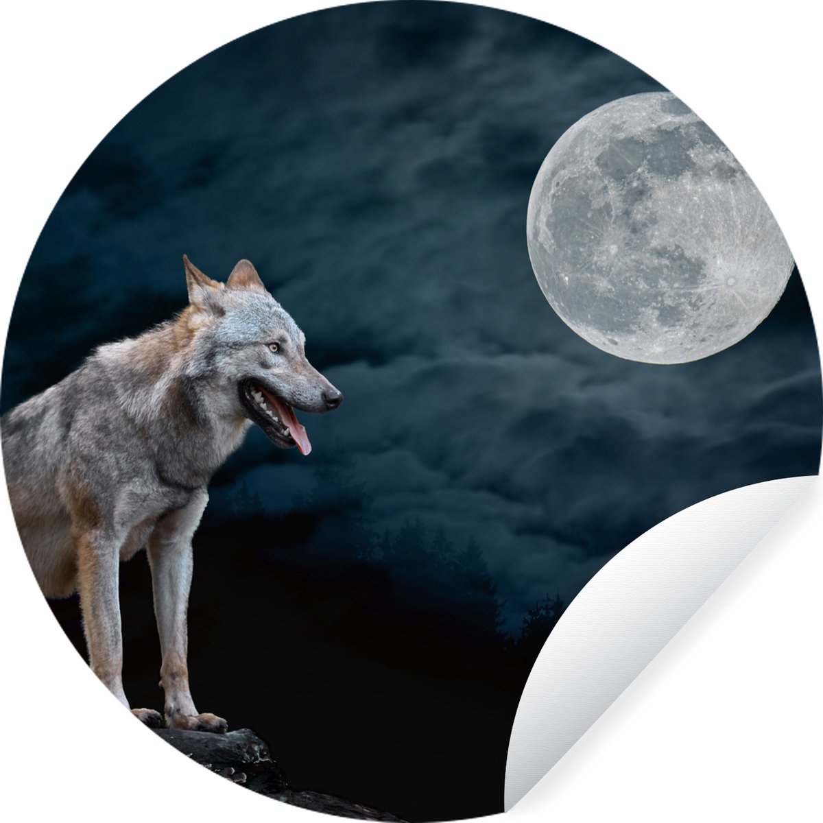 WallCircle - Behangcirkel - Zelfklevend behang - Wilde dieren - Wolf - Maan - Bos -... | bol.com