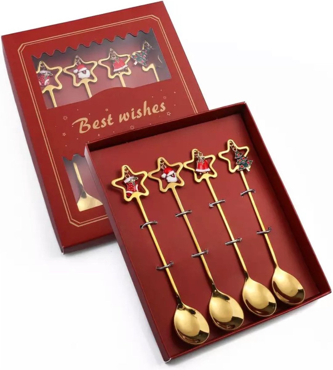 Kerst bestek - Cadeau - Kerstcadeau - 4st Lepel - Goud - Kersttafel ...