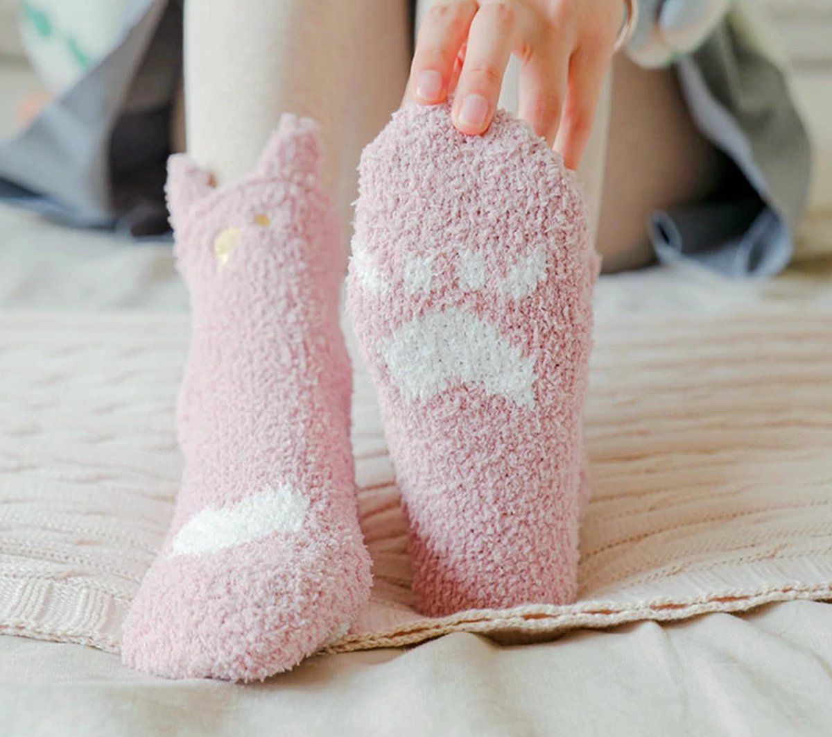 Fluffy warme dames sokken - dikke sokken - roze / zalm - print kat ...