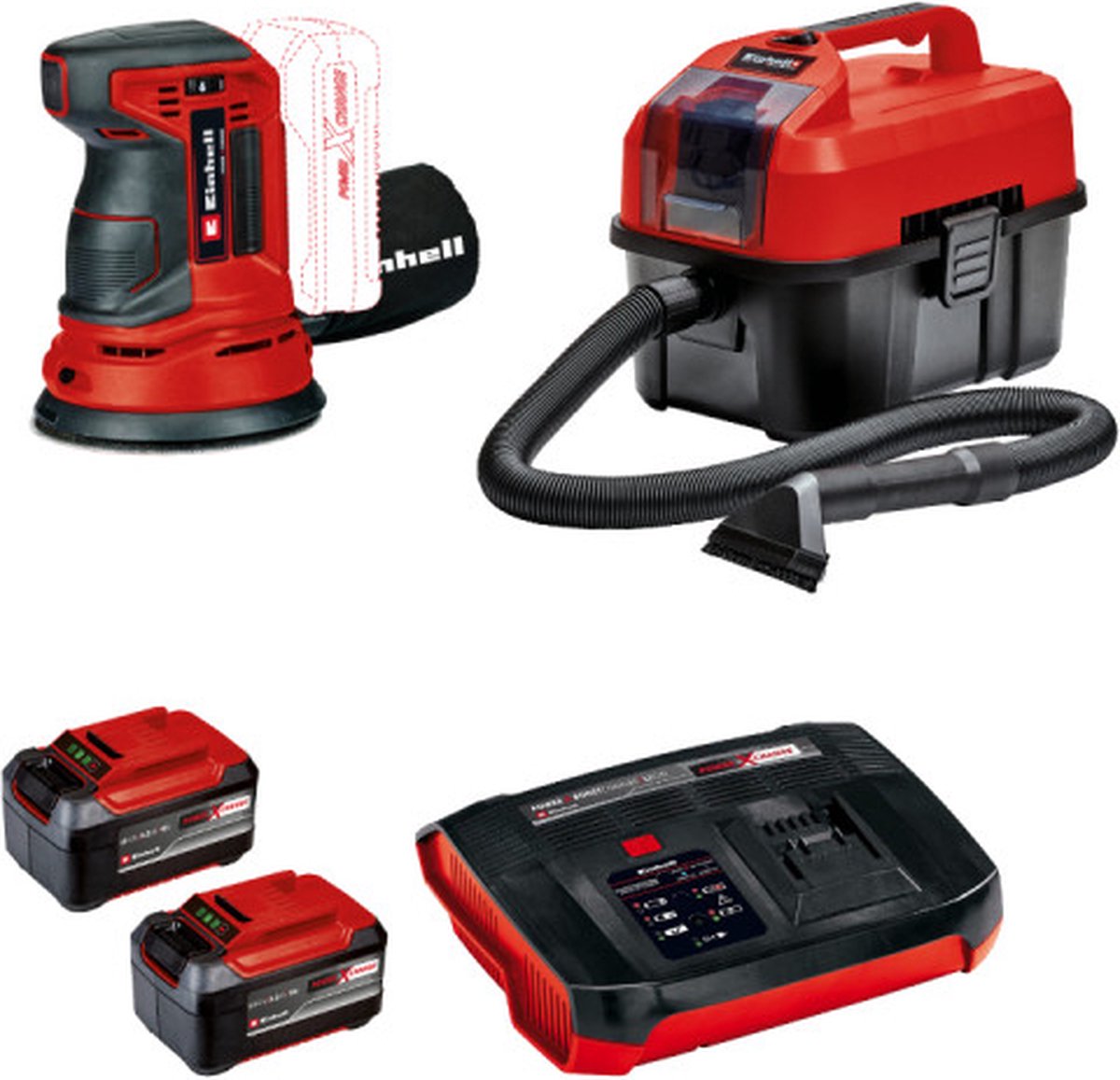 Set EINHELL 18V Power X-Change - Excentrische schuurmachine - Nat ...