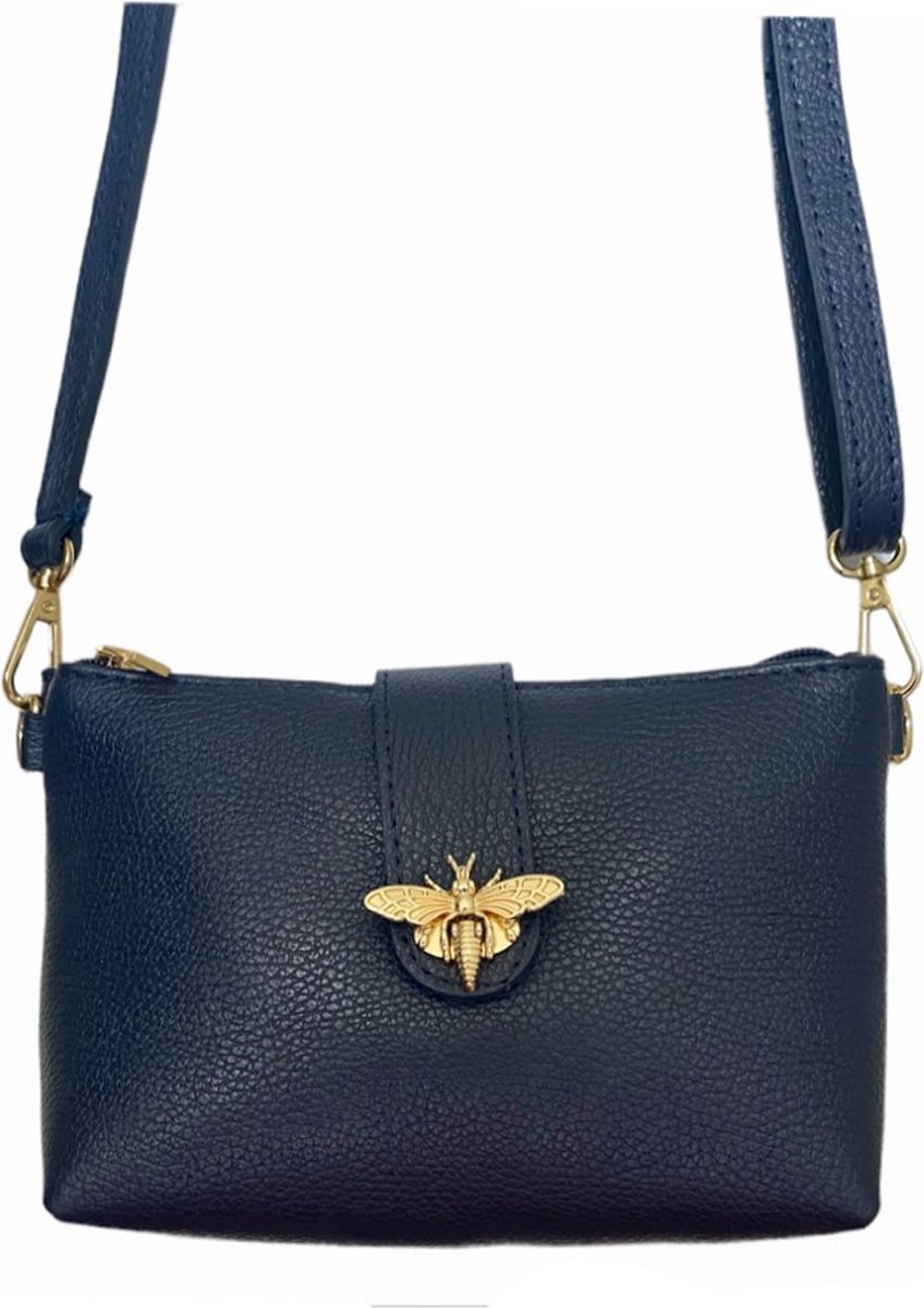 Blauwe Leren Schoudertas - Wesp Slot - Leder - Donker Blauw | bol.com