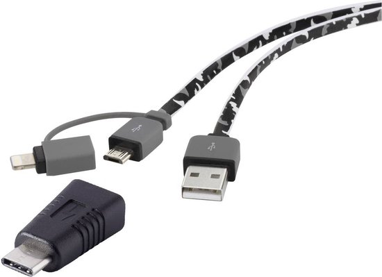 Renkforce USB-kabel USB 2.0 USB-A stekker, USB-C stekker, USB-micro-B ...