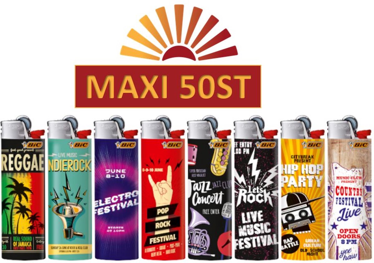 BIC maxi aansteker J26 Design Music Styles 50 stuks in Display | bol.com