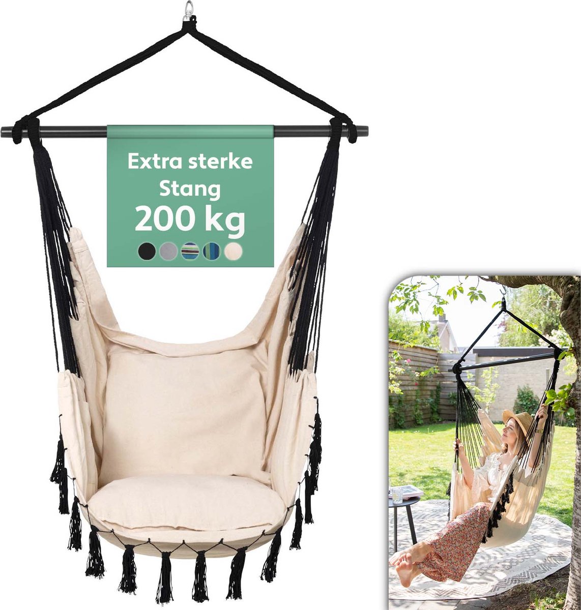 Vita5 XXL Hangstoel | Binnen&Buiten Hangnest | Incl. 2 Kussens en ...