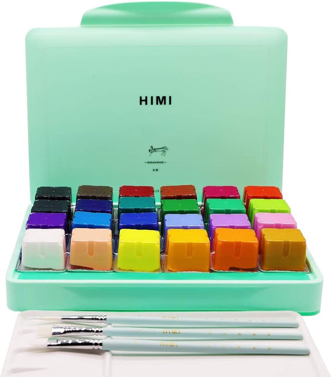 HIMI – Gouache – set van 24 kleuren x 30ml – in kunststof opbergbox ...