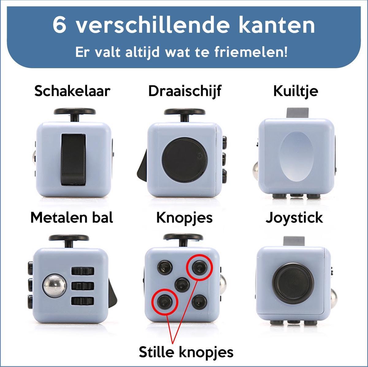 Fidget Cube "Camo Blauw" Met Beschermhoes - Friemelkubus - Anti Stress ...
