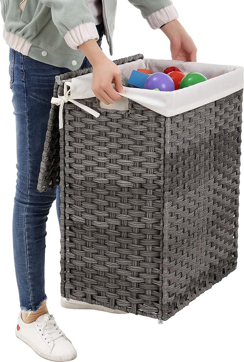 wasmand handgeweven, 90 L, wasmand van polyrotan, met deksel en ...