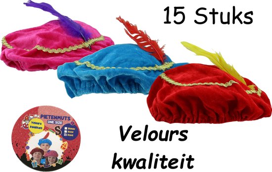 Pieten Muts - Barret – Velours – One Size – 3 Assorti Kleuren – 15 ...
