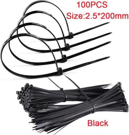 100 Stuks - Tie wrap - Tie Ribs - Ty Raps - 100 x 2.5 mm - Zwart - DIY ...