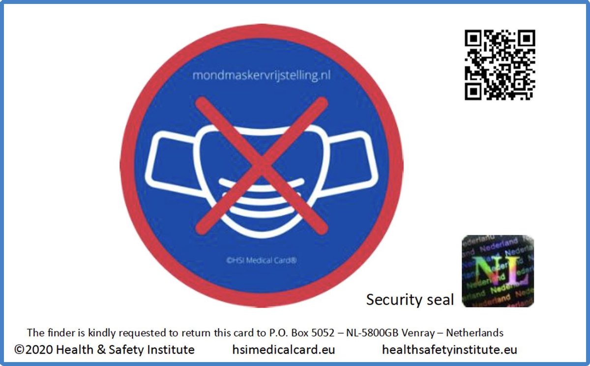 HSI Medical Card Mondmasker Vrijstelling | Internationaal ...
