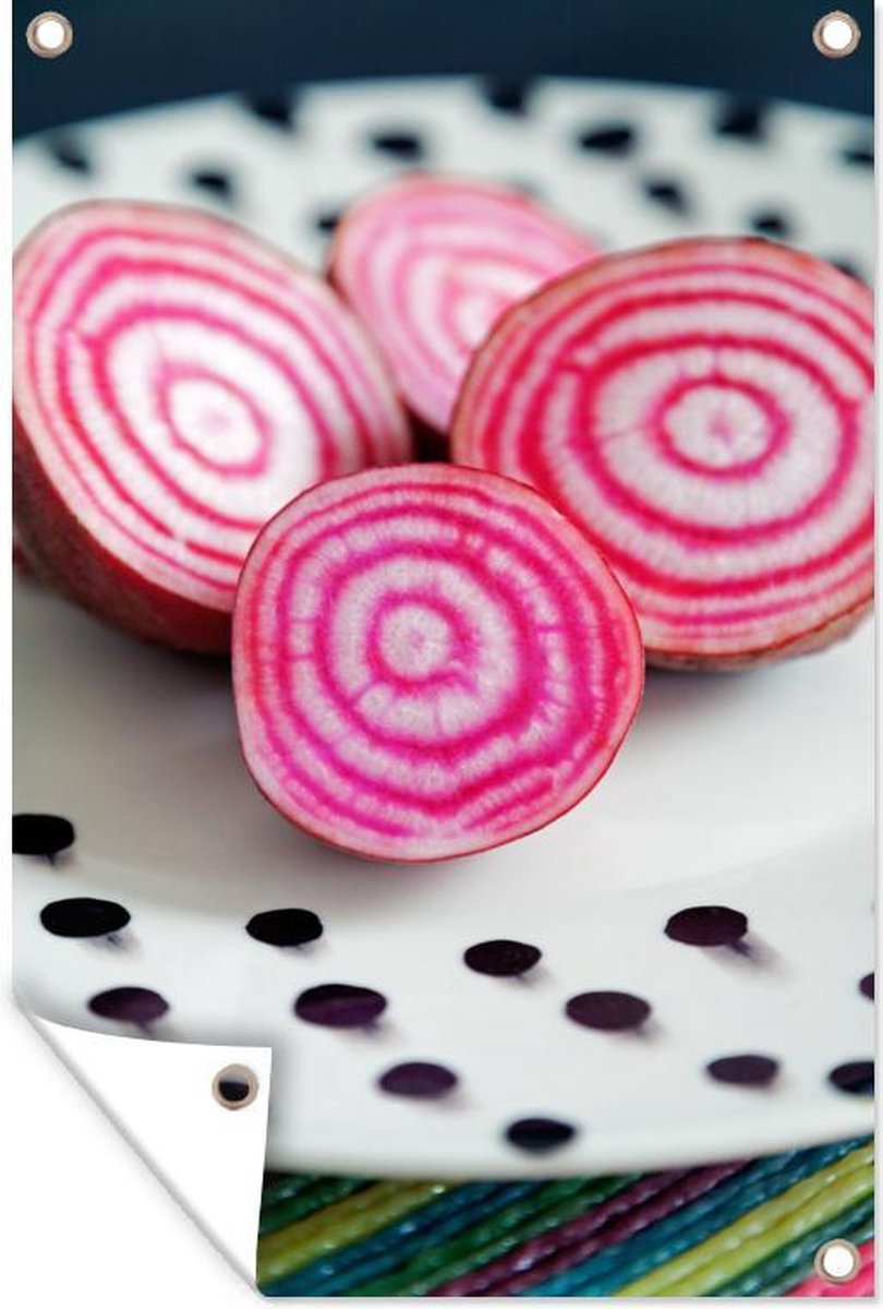 Betteraves rouges tranchées sur assiette blanche Affiche de jardin ...